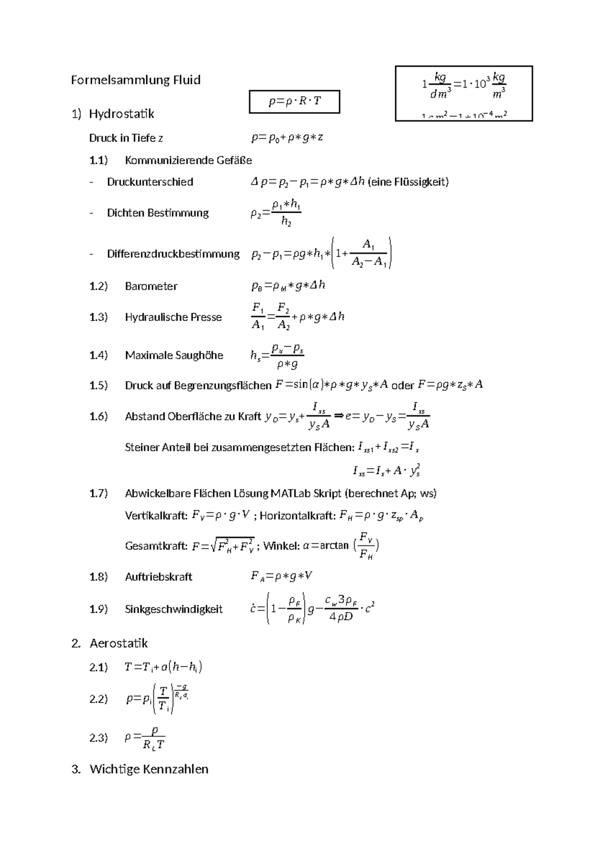 Formelsammlung Fluidmechanik, Strömungslehre - Formelsammlung ...
