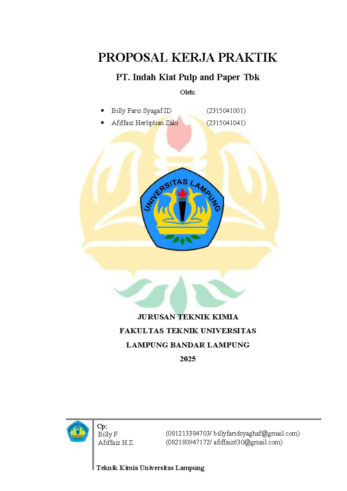 Proposal Kerja Praktik Teknik Kimia di PT. Indah Kiat Pulp & Paper ...
