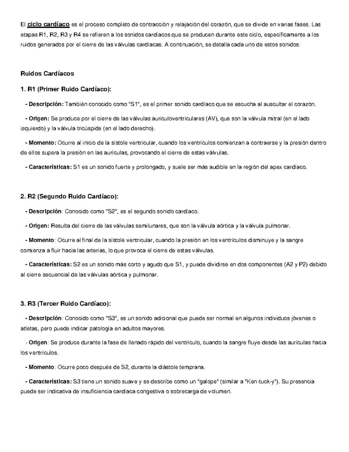 Ruidos Cardíacos: Descripción y Análisis del Ciclo Cardíaco - Studocu