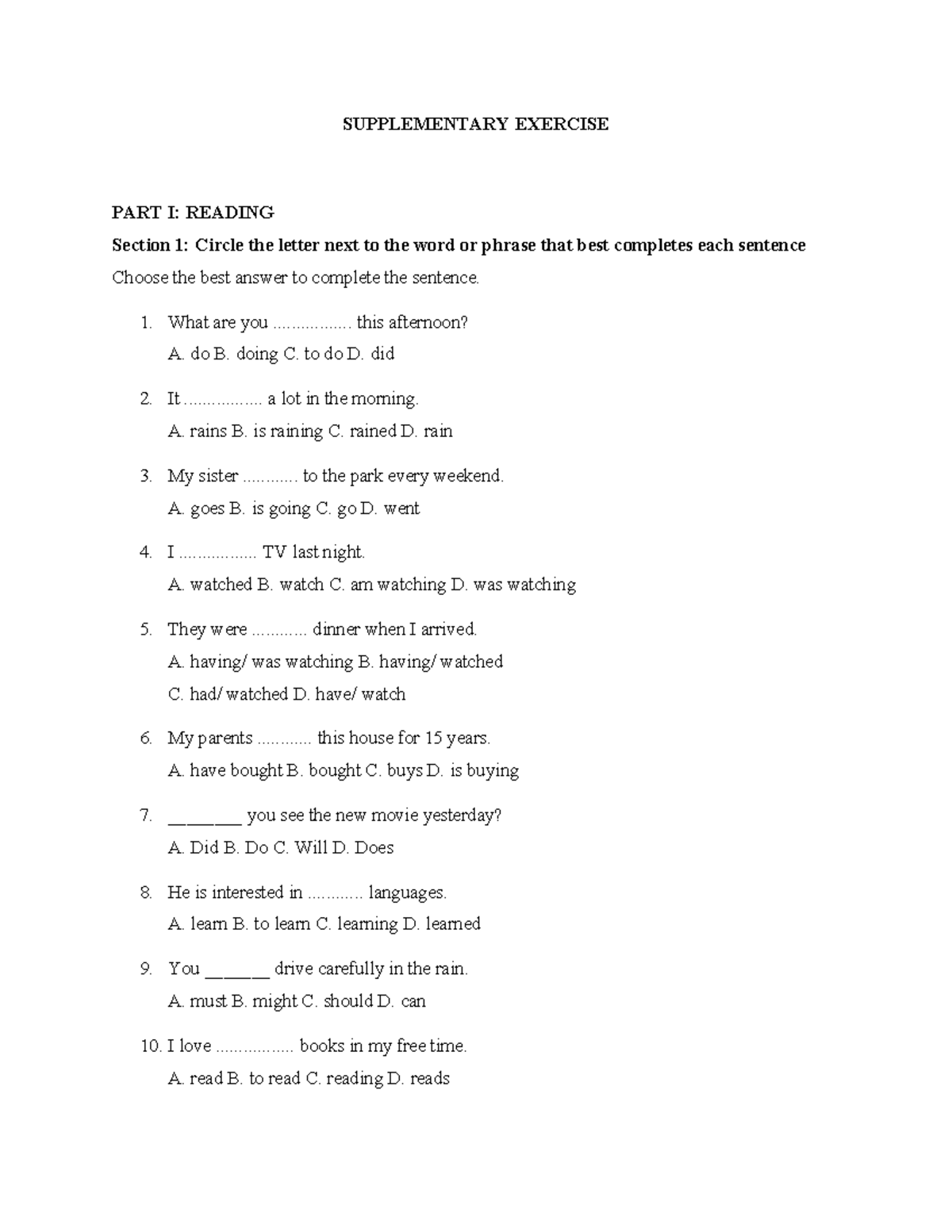 Supplementary Exercise TA 1: Reading & Writing Practice - Studocu