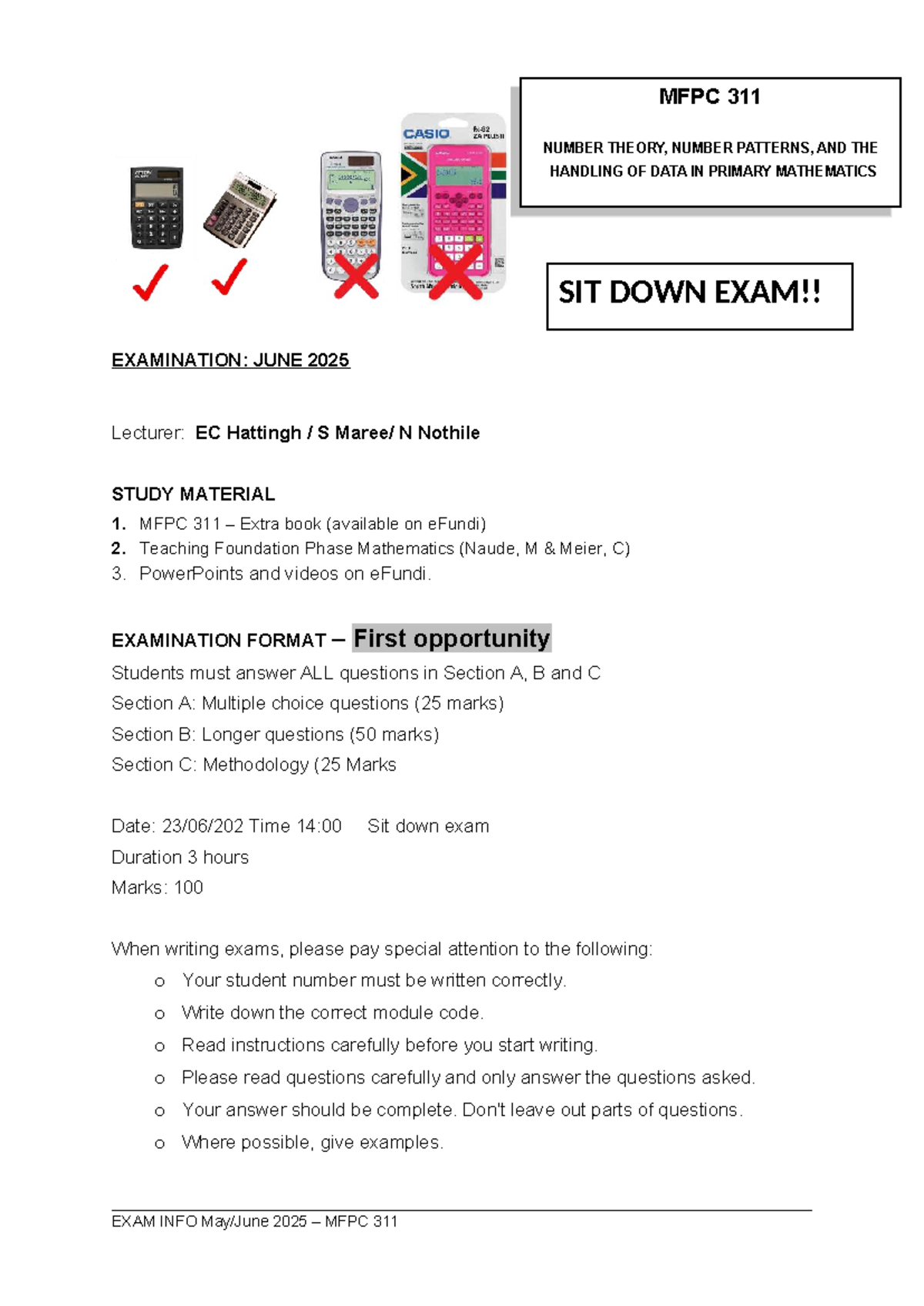 MFPC 311 Final Exam Guide: Number Theory & Data Handling 2025 - Studocu