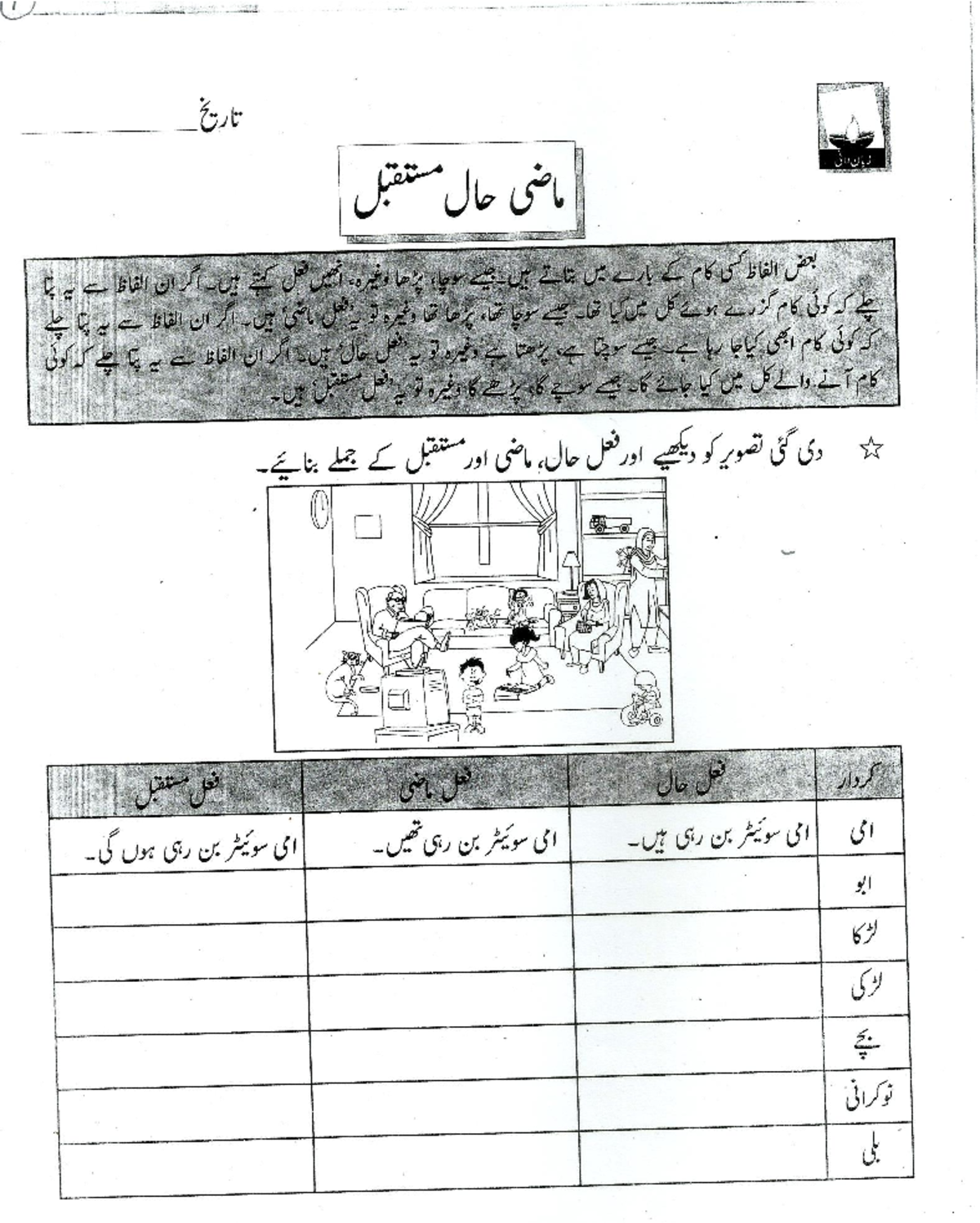 Urdu Worksheet: 2nd Term Tenses - Mazi, Haal, Mustaqbil, Sifat, Fail ...