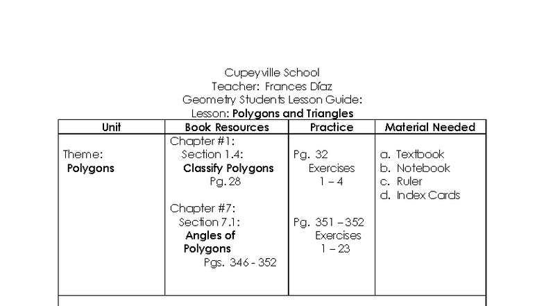 Geometry Lesson Guide: Polygons & Triangles (Unit Theme) - Studocu
