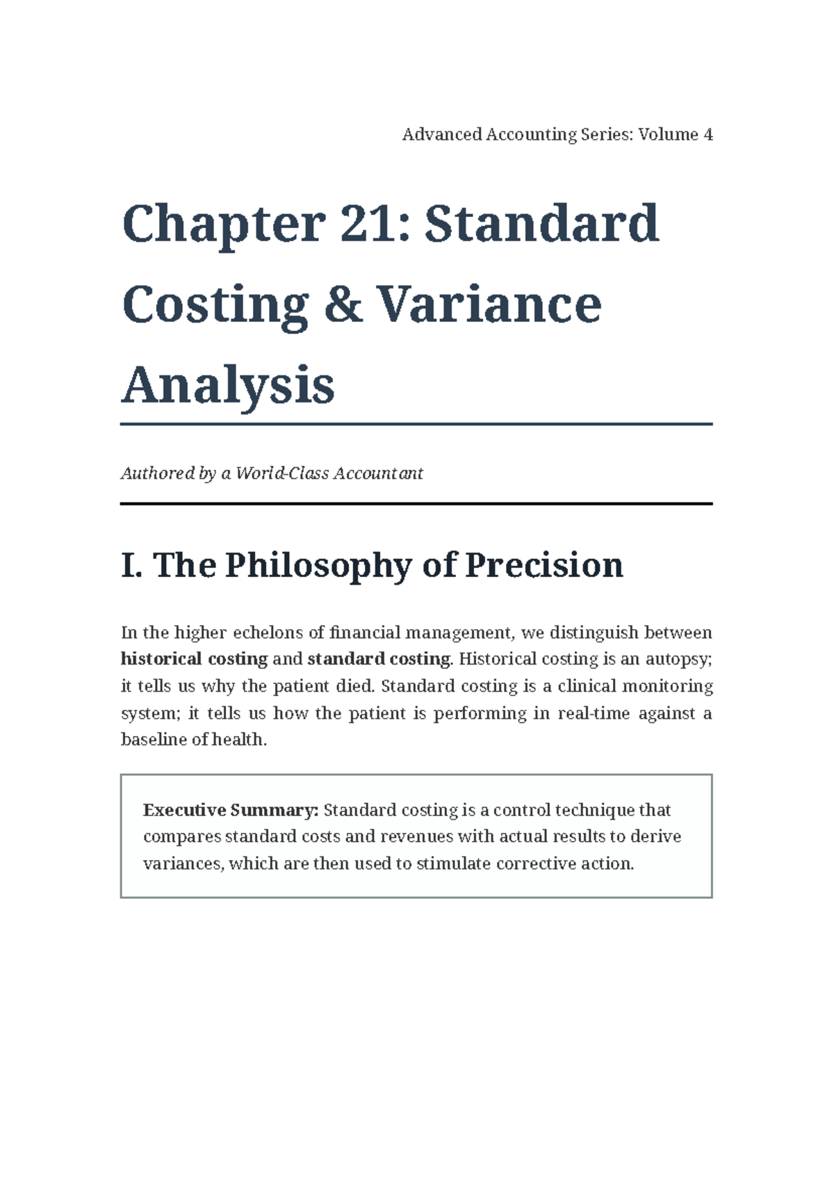 Advanced Accounting 4: Ch 21 - Standard Costing Variance Analysis - Studocu