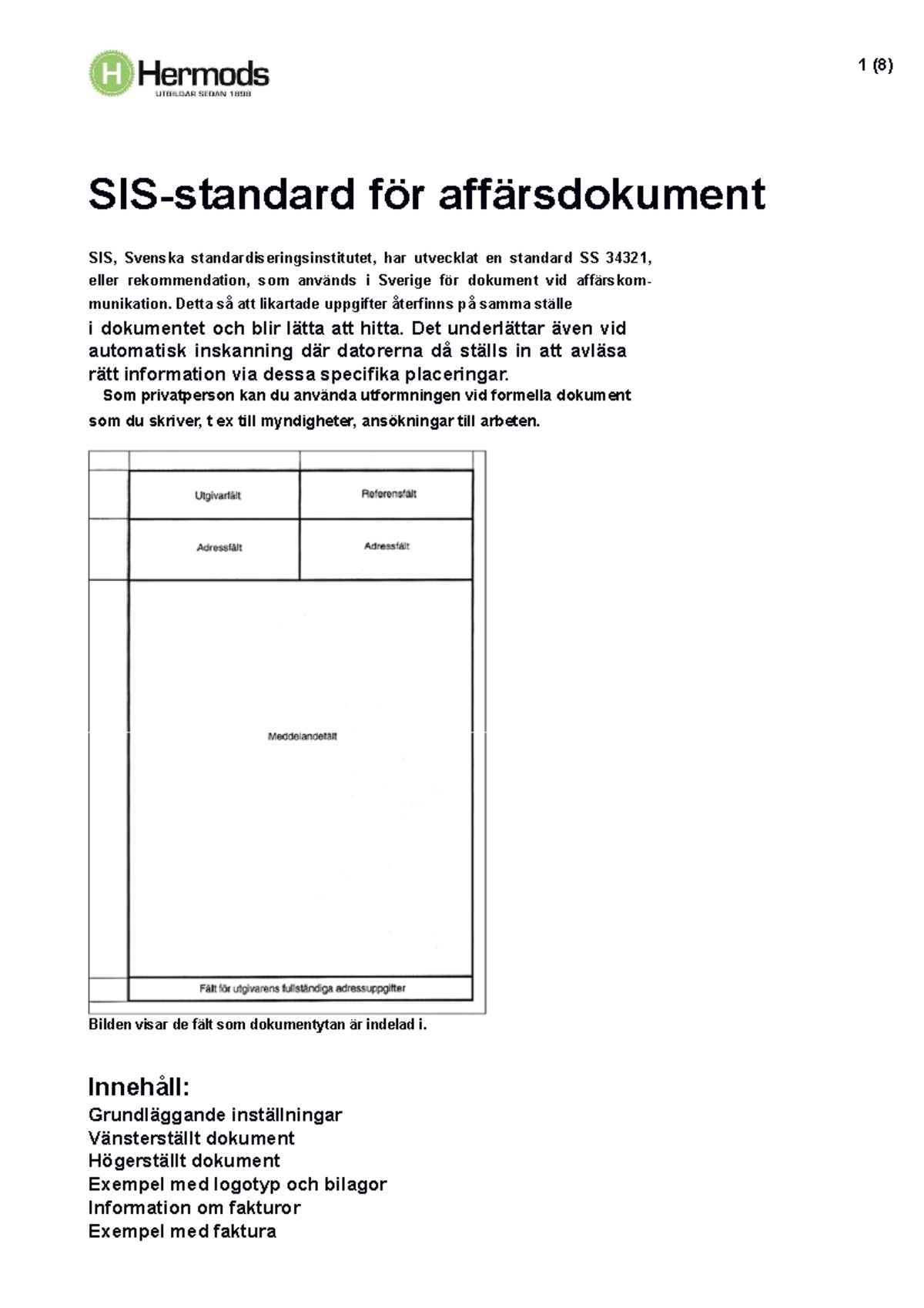 SIS-Standard för Affärsdokument - Instruktioner och Exempel - Studocu
