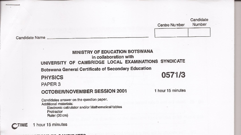 BGCSE PHYSICS PAPER 3 (BEC 2001) - Past Exam Questions - Studocu