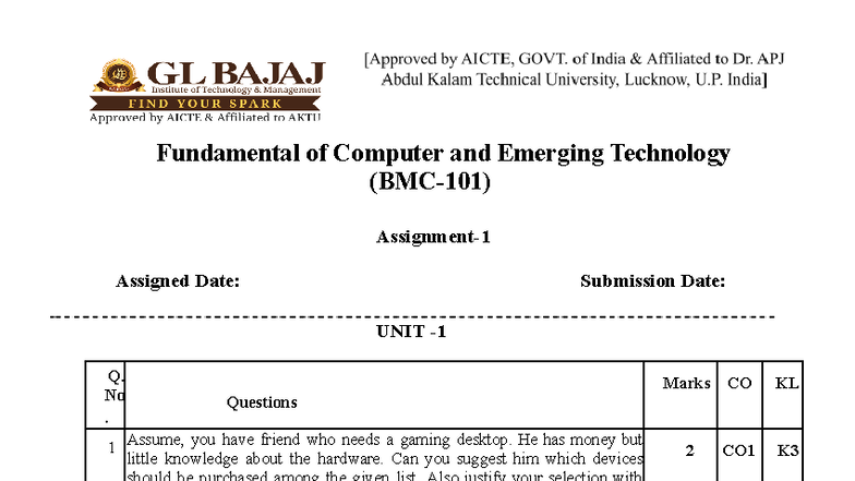 BMC-101 Assignment 2: Computer Fundamentals & Emerging Tech Insights ...
