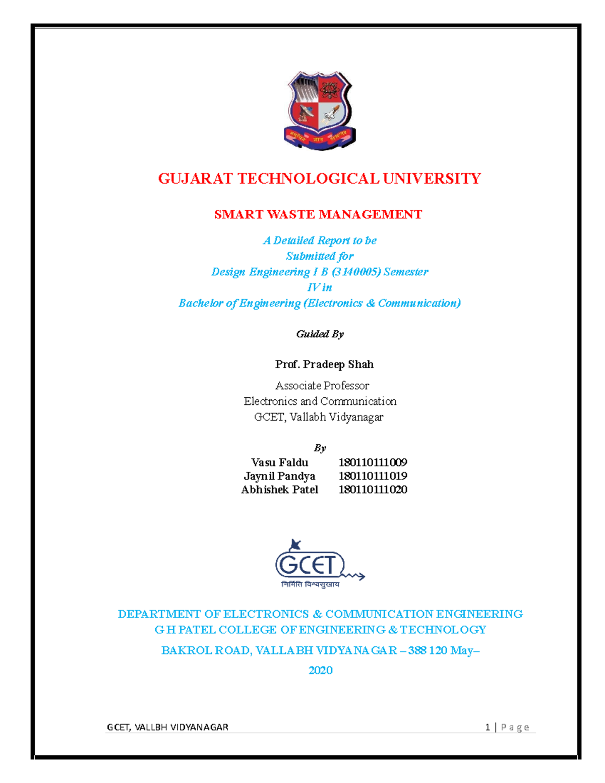 DE Report [4th Sem] - this for de 4 - GCET, VALLBH VIDYANAGAR 1 | P a g ...