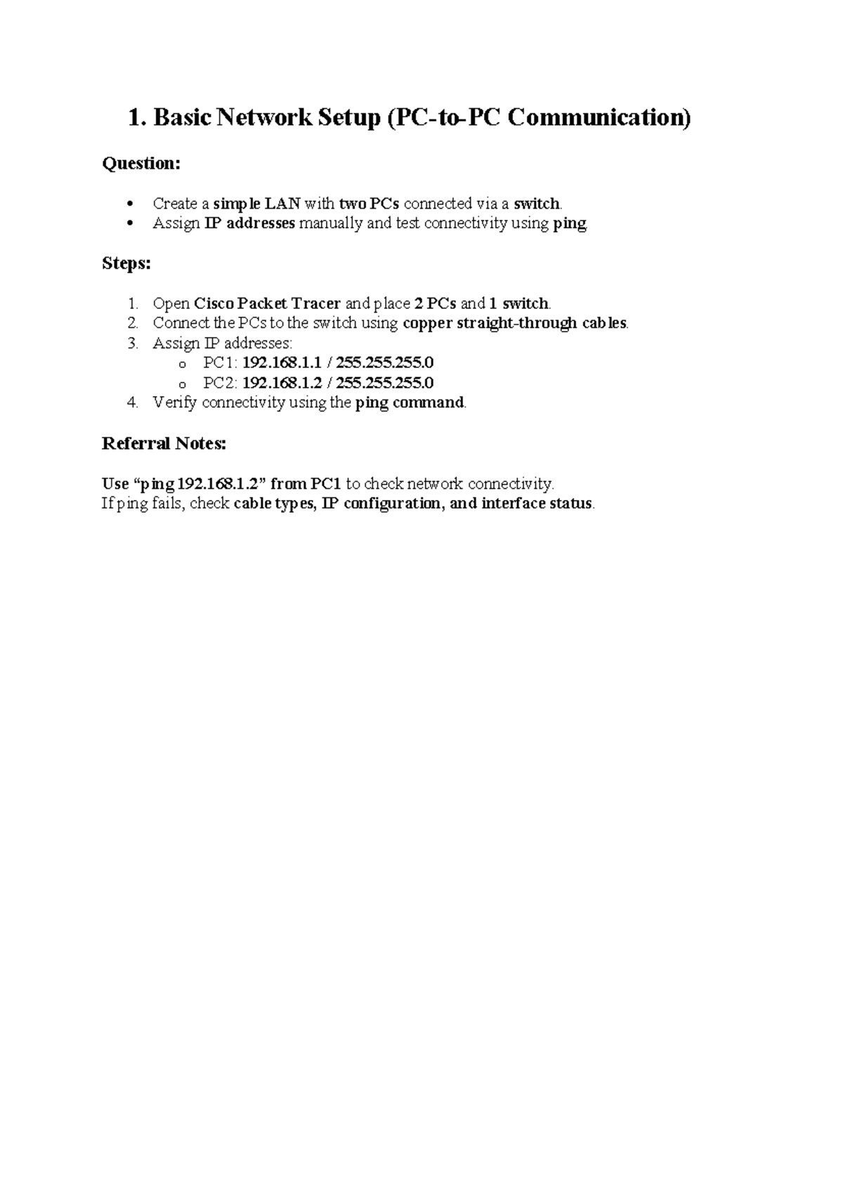 Basic Network Setup (COM101) - LAN, Routing, and VLAN Configurations ...