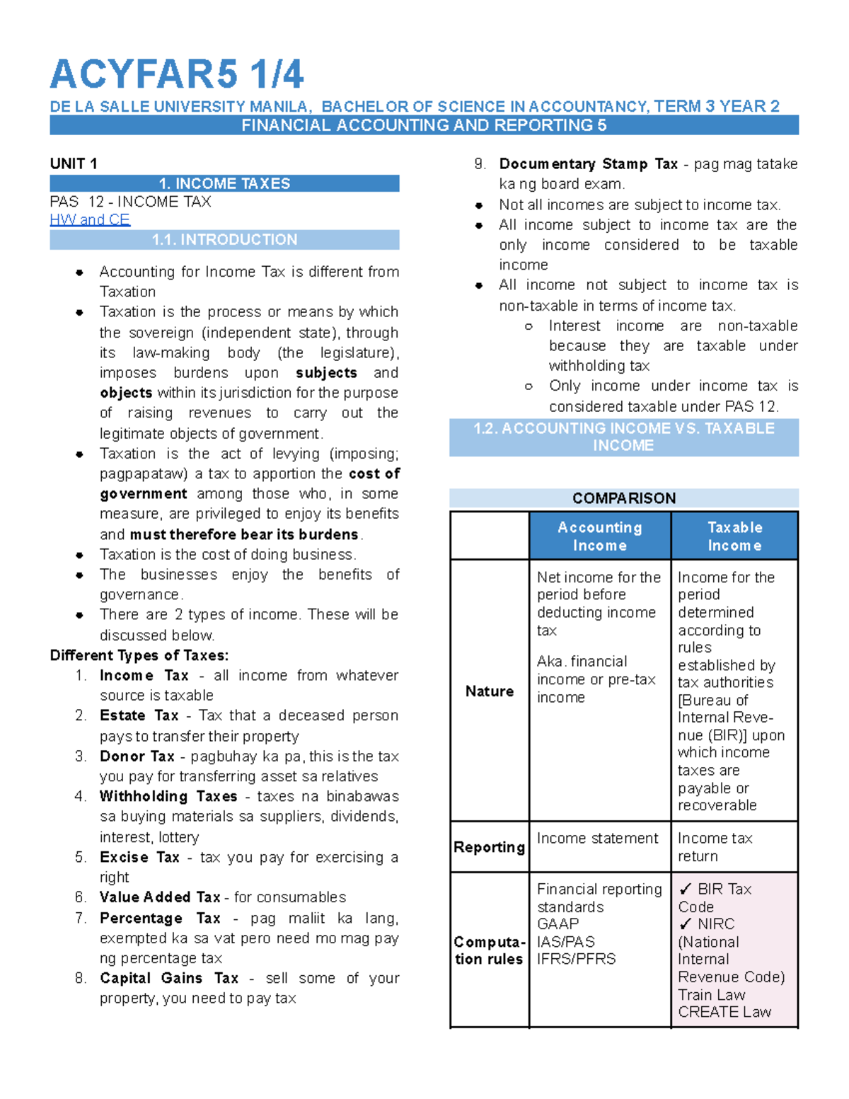 ACYFAR5 Financial Accounting and Reporting 5: Income Taxes Overview ...