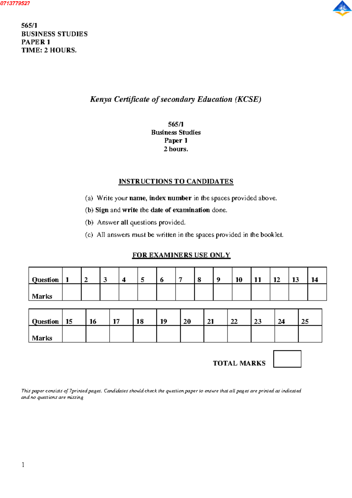 0713779527 BUSINESS STUDIES PAPER 1 REVISION NOTES - Studocu