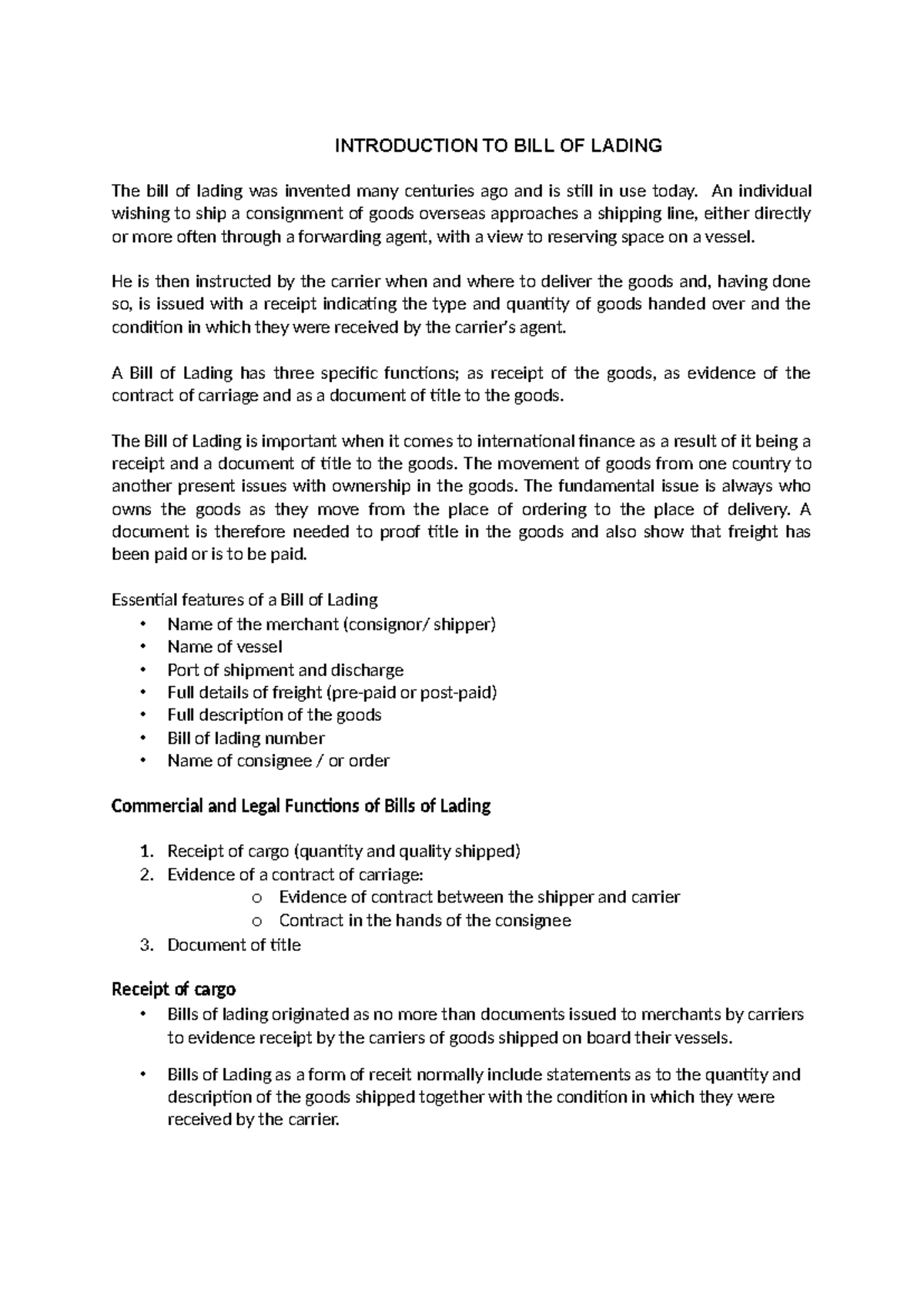 Introduction to Bill of Lading: Key Concepts and Functions (Part 1 ...
