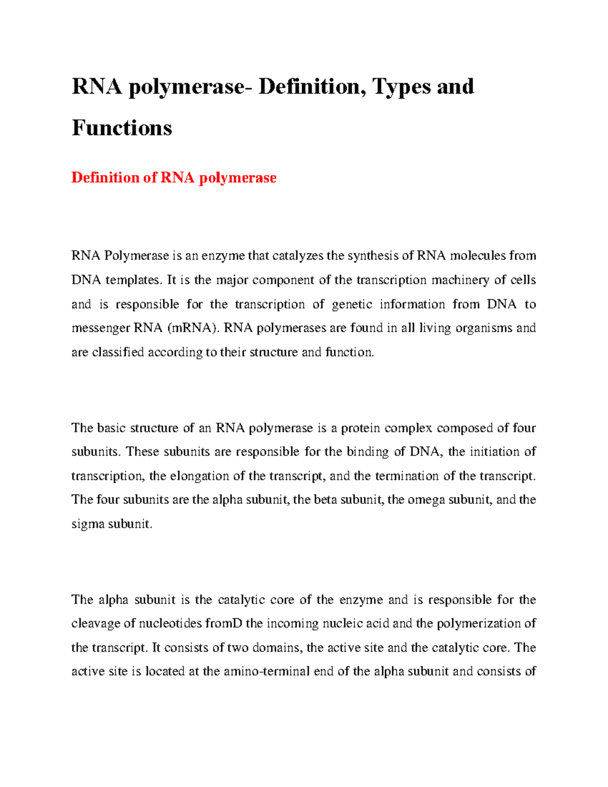 RNA polymerase Definition, Types and Functions - RNA polymerase- Definition, Types and Functions ...
