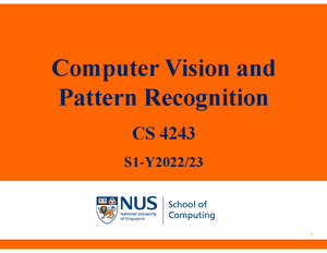 Mv cs4243 2024 amir 3 - N/A - Computer Vision and Pattern Recognition CS 4243 S1-Y2024/ 1 Lesson ...