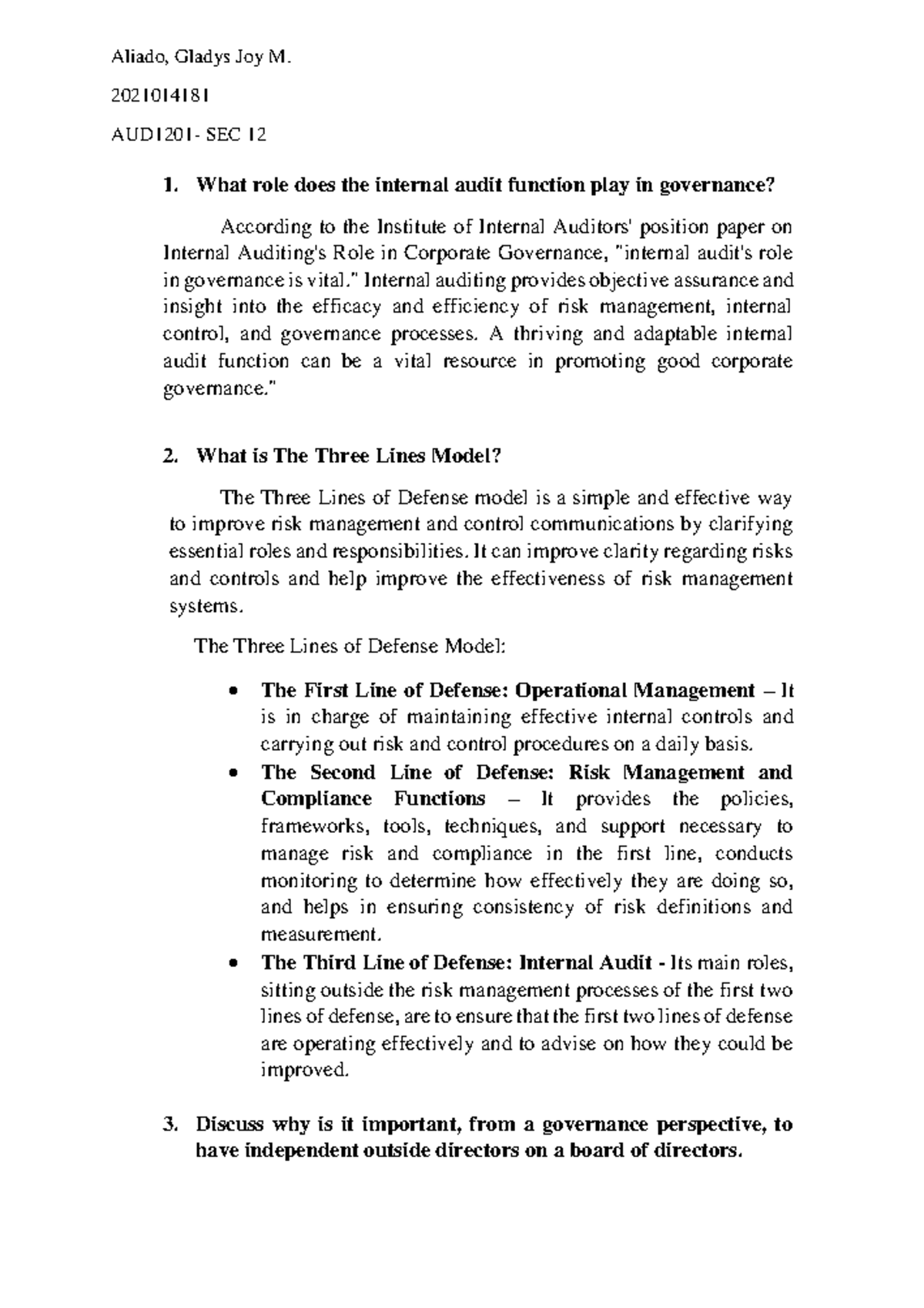 Audit assigment - asdfg - What role does the internal audit function ...