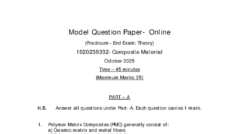 Model Question Paper: Online End Exam on Polymer Matrix Composites (PMC ...