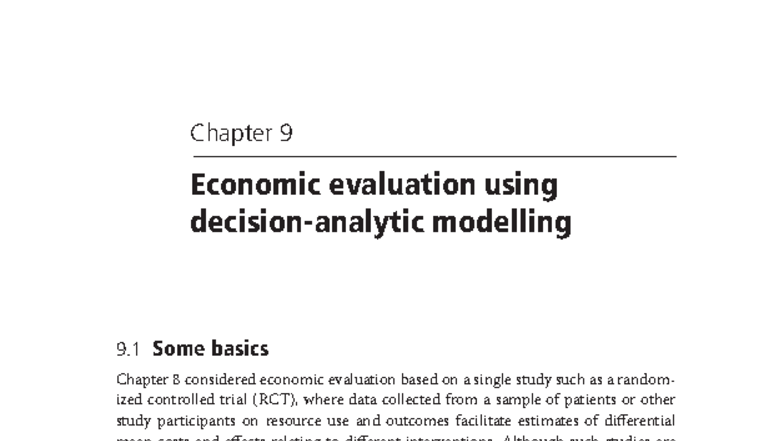 Chapter 9: Economic Evaluation Using Modelling (MEE 2015) - Studocu