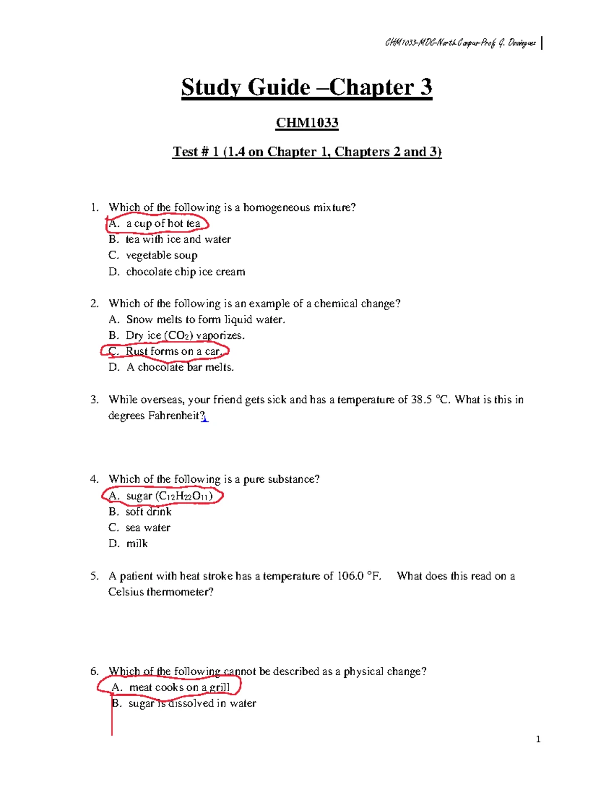 Study Guide - CHM1033 - Final Exam Review for Chapters 1-3 - Studocu