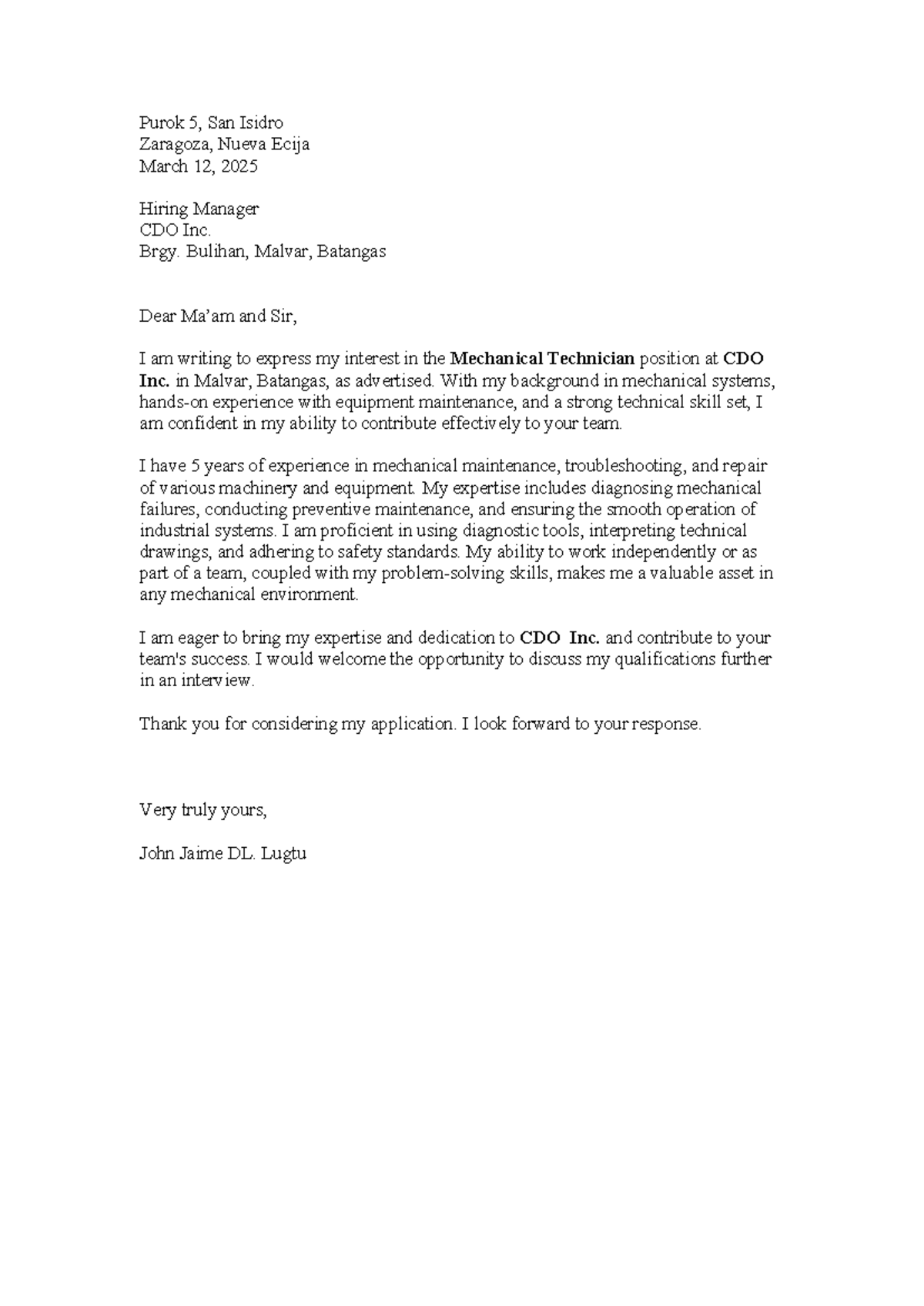 Application Letter - kimmy - Purok 5, San Isidro Zaragoza, Nueva Ecija ...