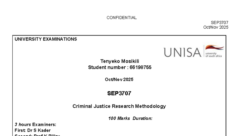 SEP3707 2025 Criminal Justice Research Methodology Exam Notes - Studocu
