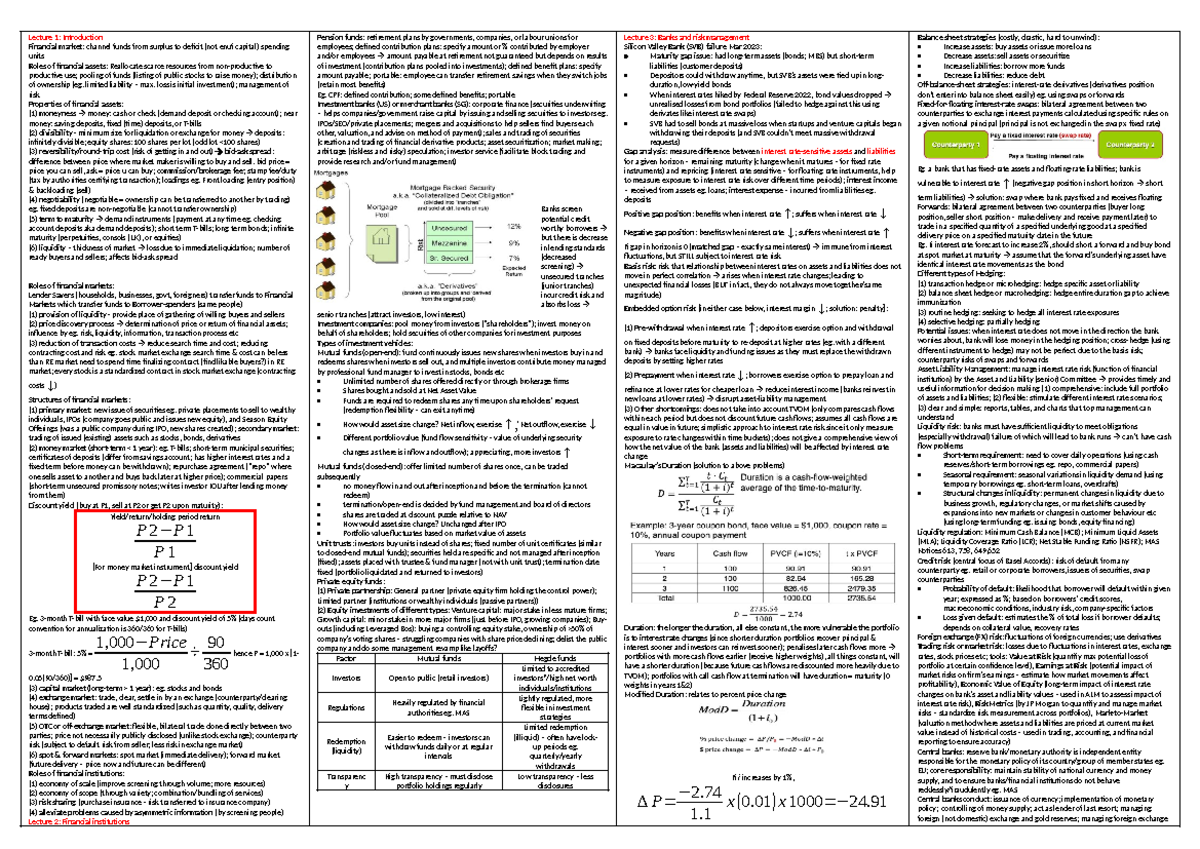 Financial Markets & Institutions: Midterm Cheatsheet (FIN 101) - Studocu