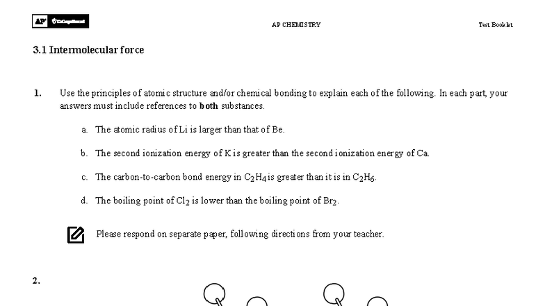 AP CHEMISTRY Test Booklet 3.1: Intermolecular Forces and Properties ...