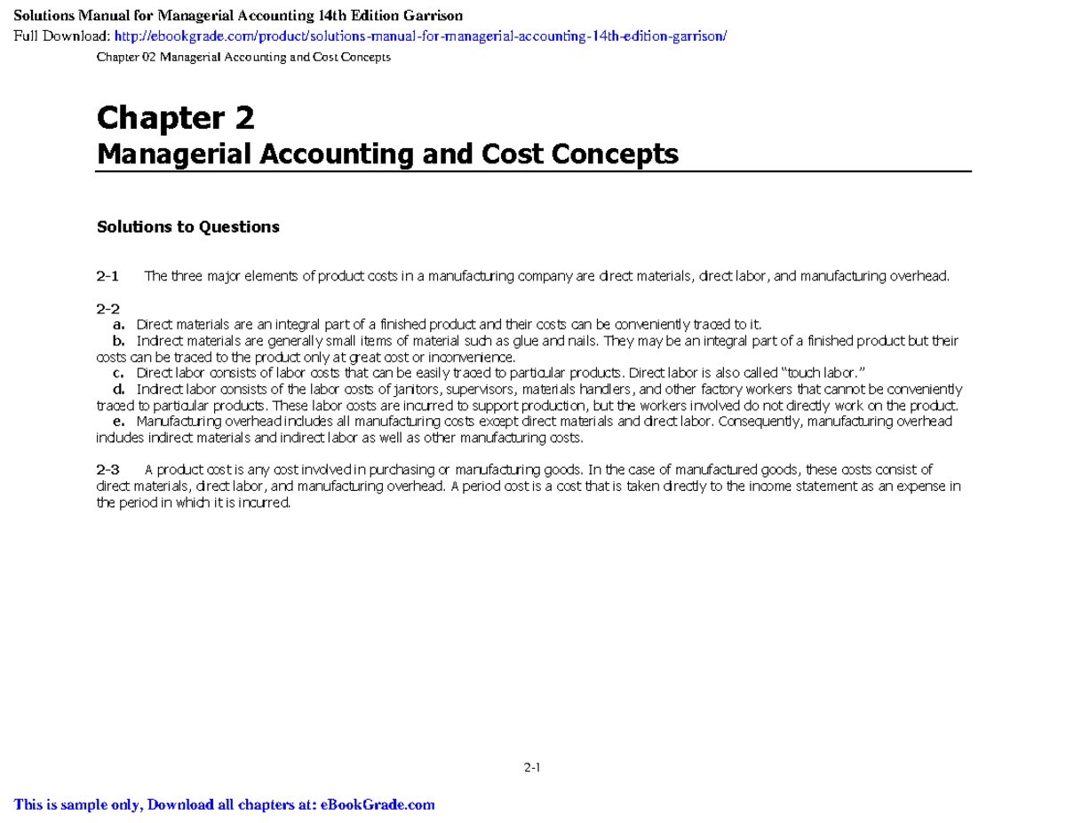 solution manual for managerial accounting chapter 2 - Chapter 02 ...