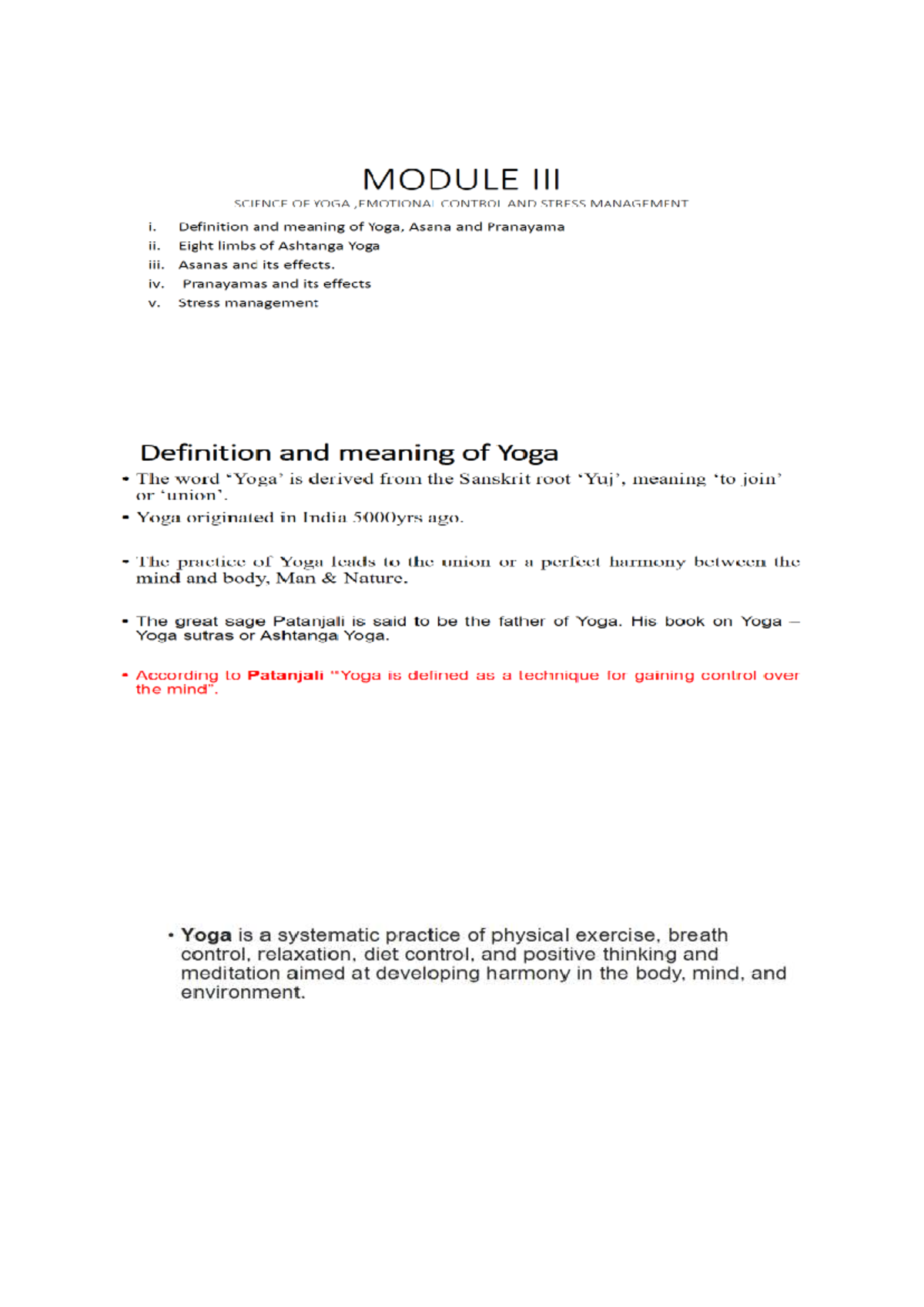 MODULE PHYSICAL EDUCATION NOTES: YOGA, EMOTIONAL CONTROL & STRESS ...