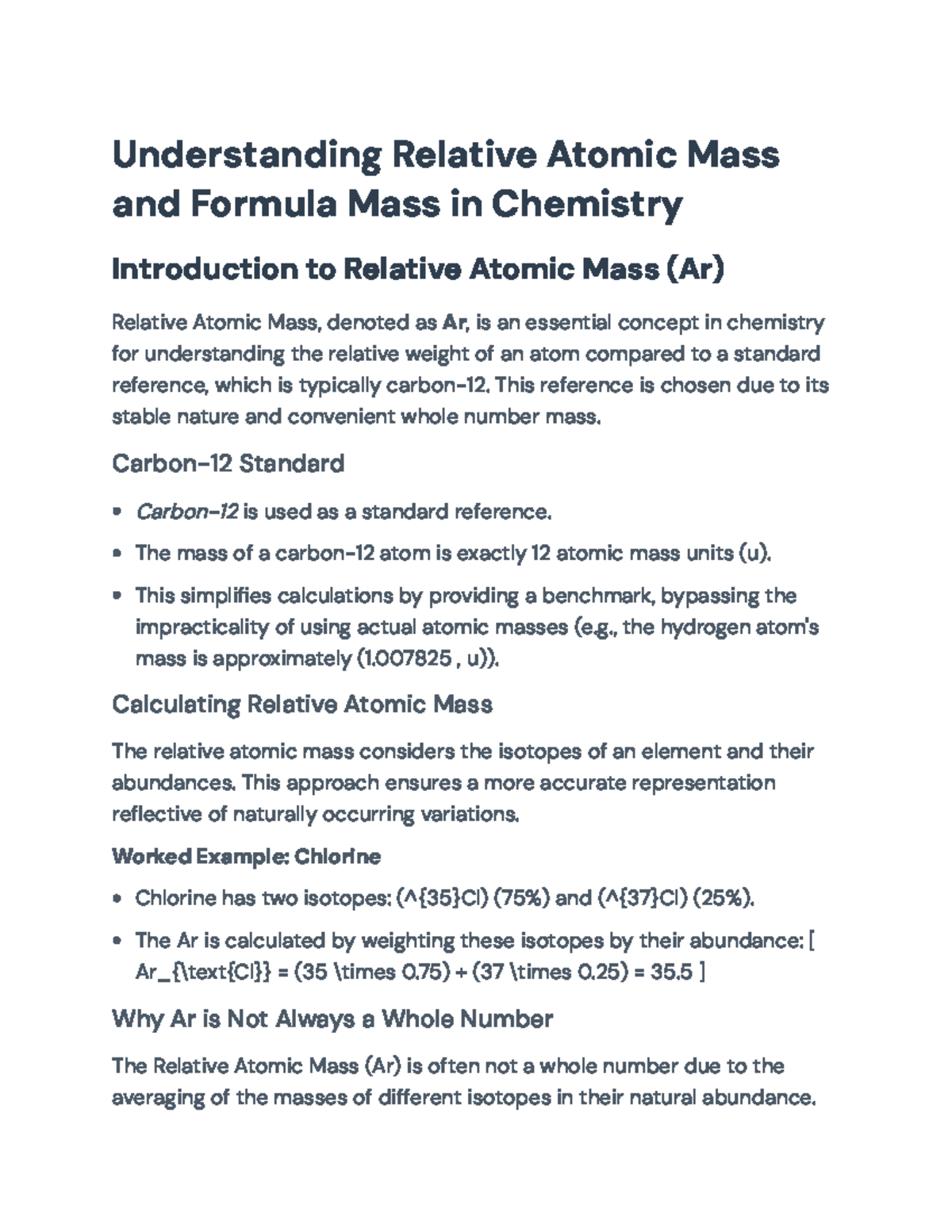Understanding Relative Atomic Mass (Ar) and Formula Mass (Mr) in ...