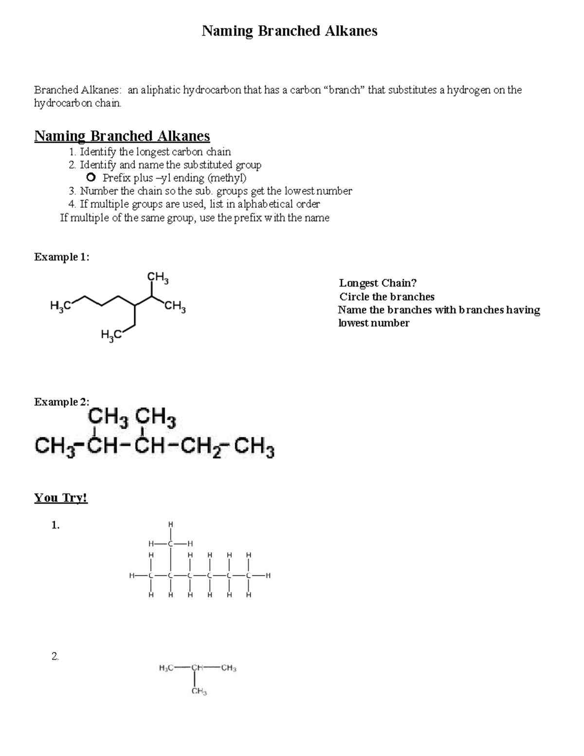 WKST CHEM 101 Naming and Drawing Branched Alkanes - Studocu