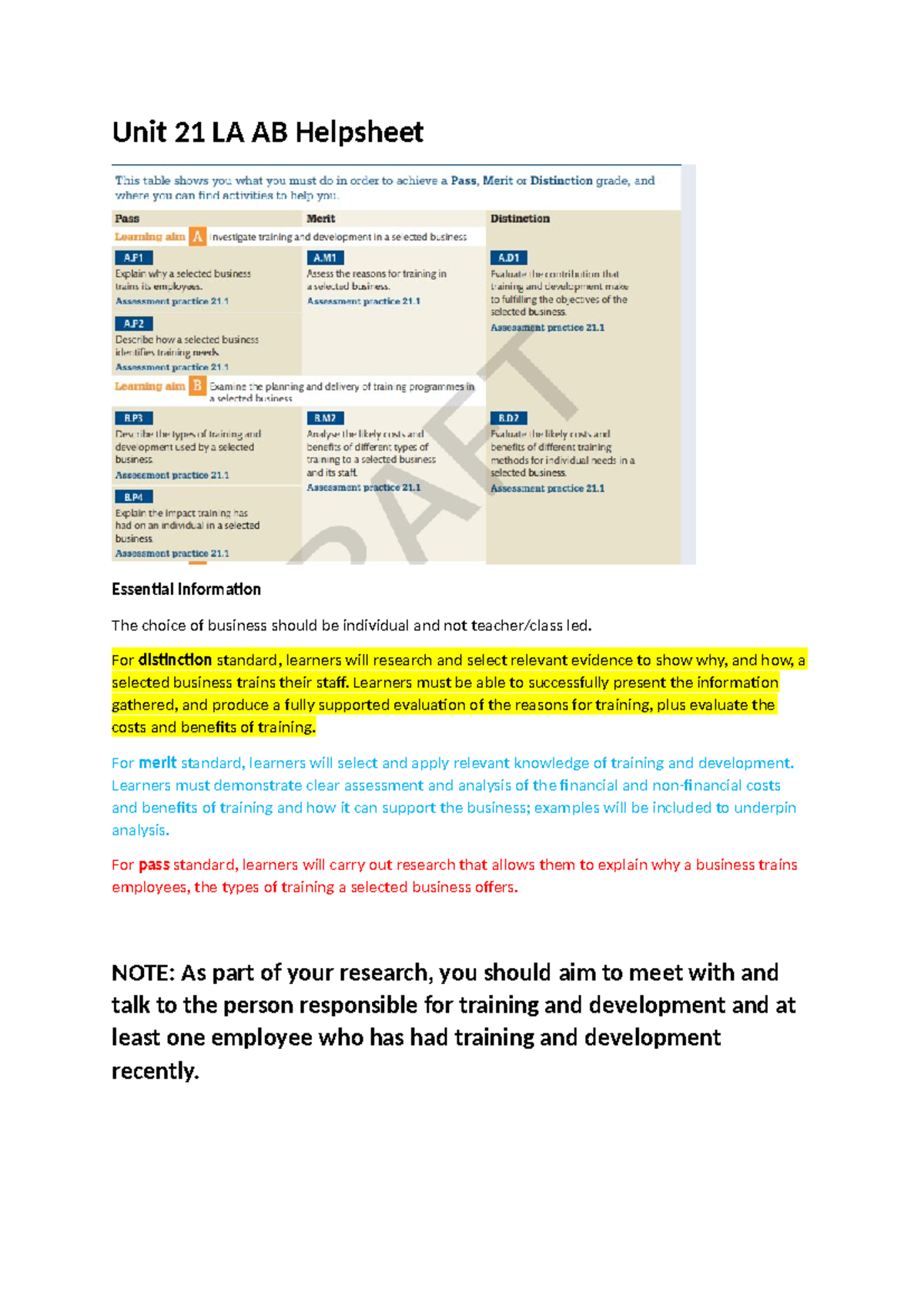 Unit 21 LA AB helpsheet - helpful info - Unit 21 LA AB Helpsheet ...