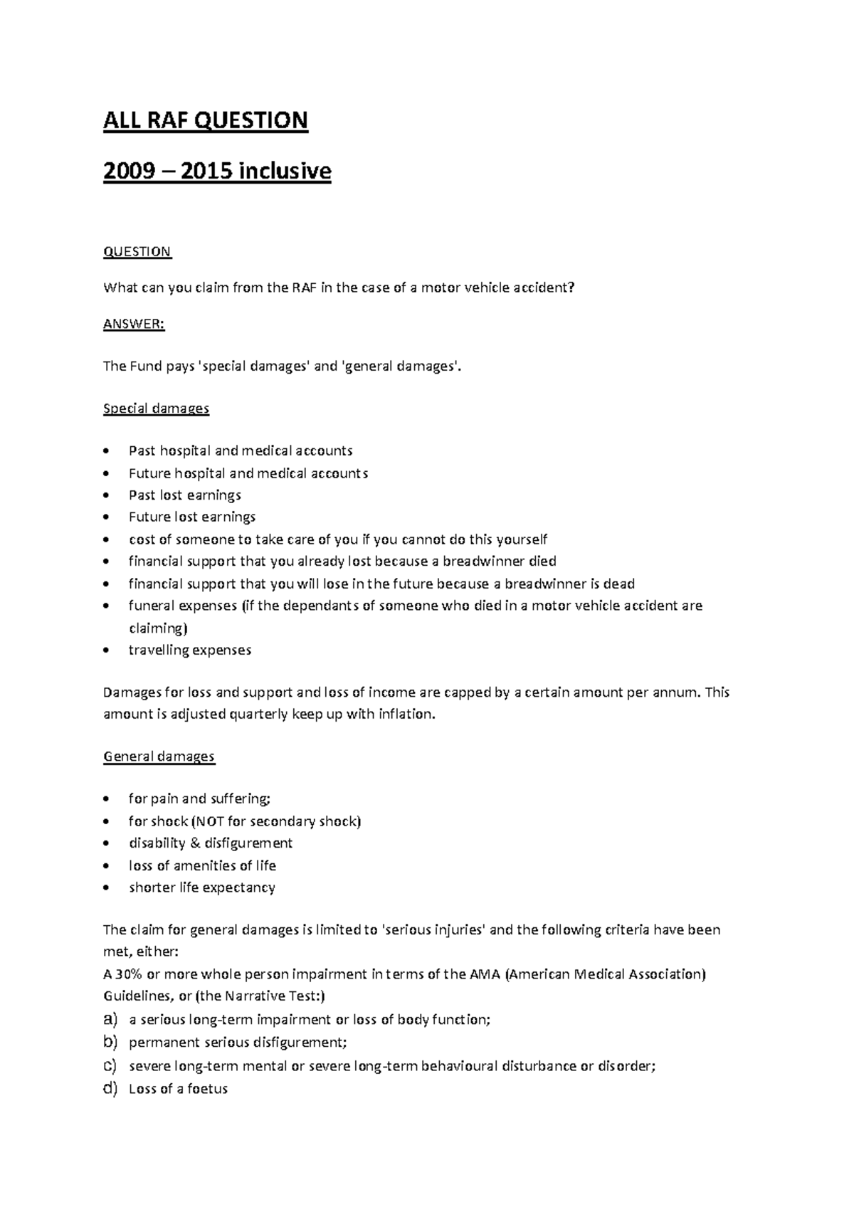 RAF Case Study: Key Questions and Answers on Claims (2009-2015) - Studocu