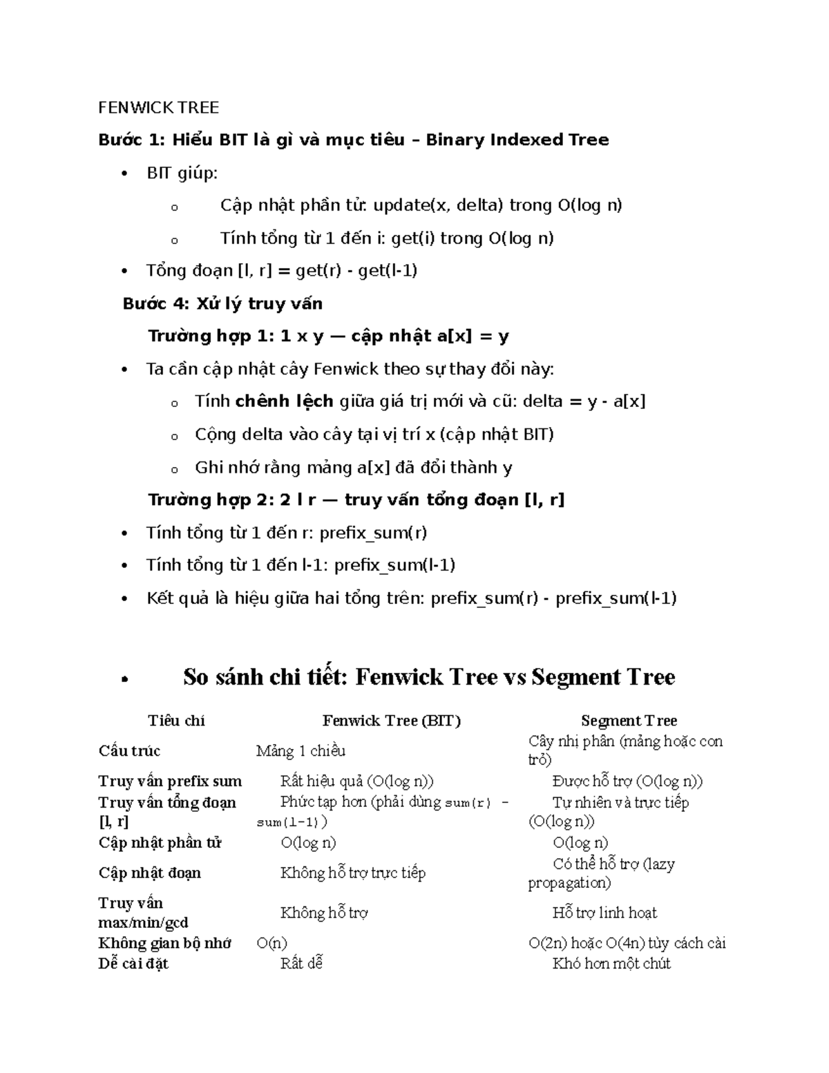 Fenwick Tree: Hướng Dẫn Cập Nhật và Tính Toán Tổng Đoạn - Studocu