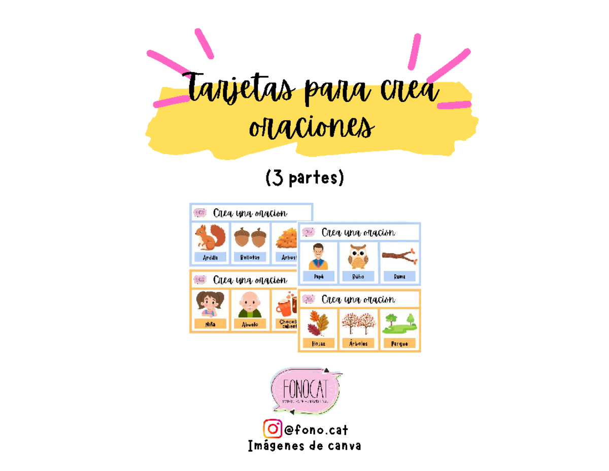 Tarjetas para Crear Oraciones de Otoño (3 Partes) - Imprime y Reutiliza ...