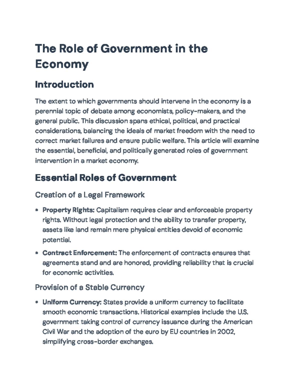 The Role of Government in the Economy: Balancing Intervention and ...