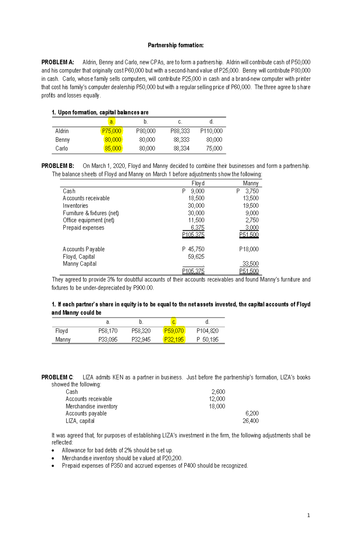 Partnership Accounting Problems: Formation, Adjustments, and Liquidation - Studocu
