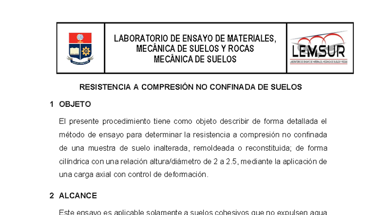 Compresión Simple en Suelos: Resistencia a Compresión No Confinada ...