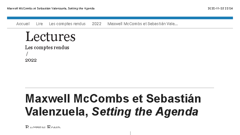 Maxwell Mc Combs et Sebastián Valenzuela, Setting the Agenda - Accueil ...