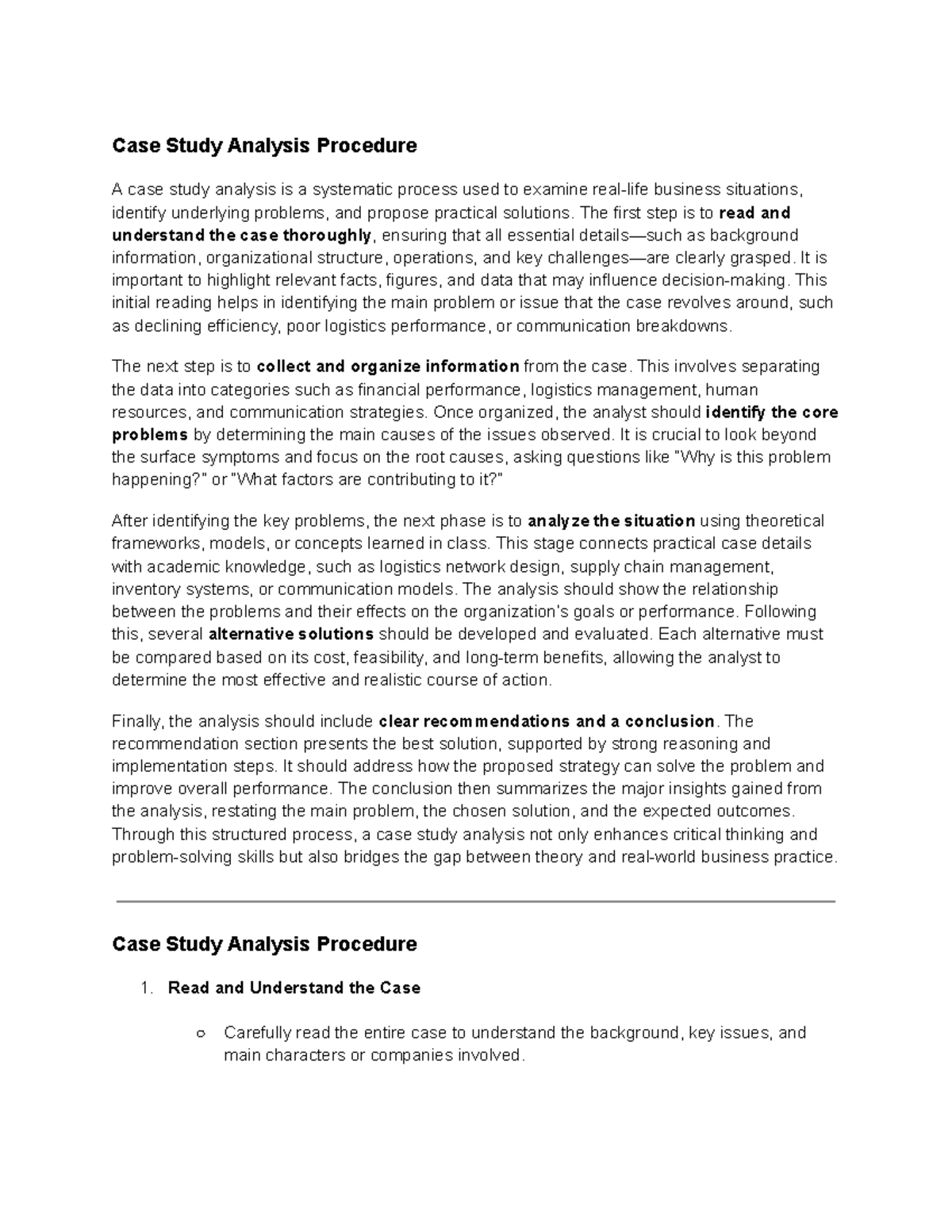 Case Study Analysis Procedure: Steps for Effective Evaluation - Studocu