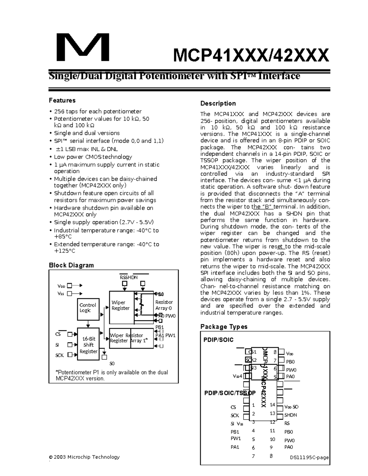 M Digital Potentiometer Features & Specifications (MCP41010, MCP42010) - Studocu
