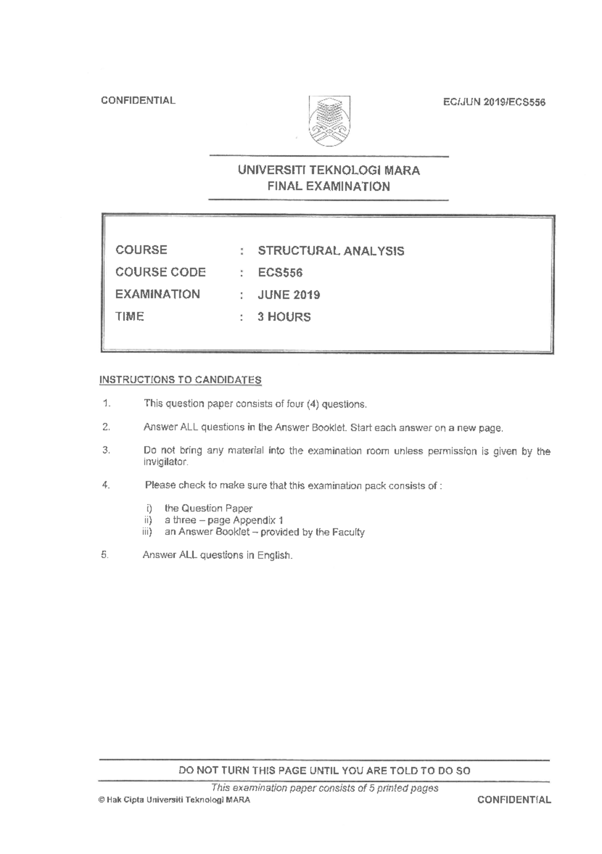 Faculty Civil Engineering 2019 Session 2 - Degree ECS556 - Structural Analysis - Studocu