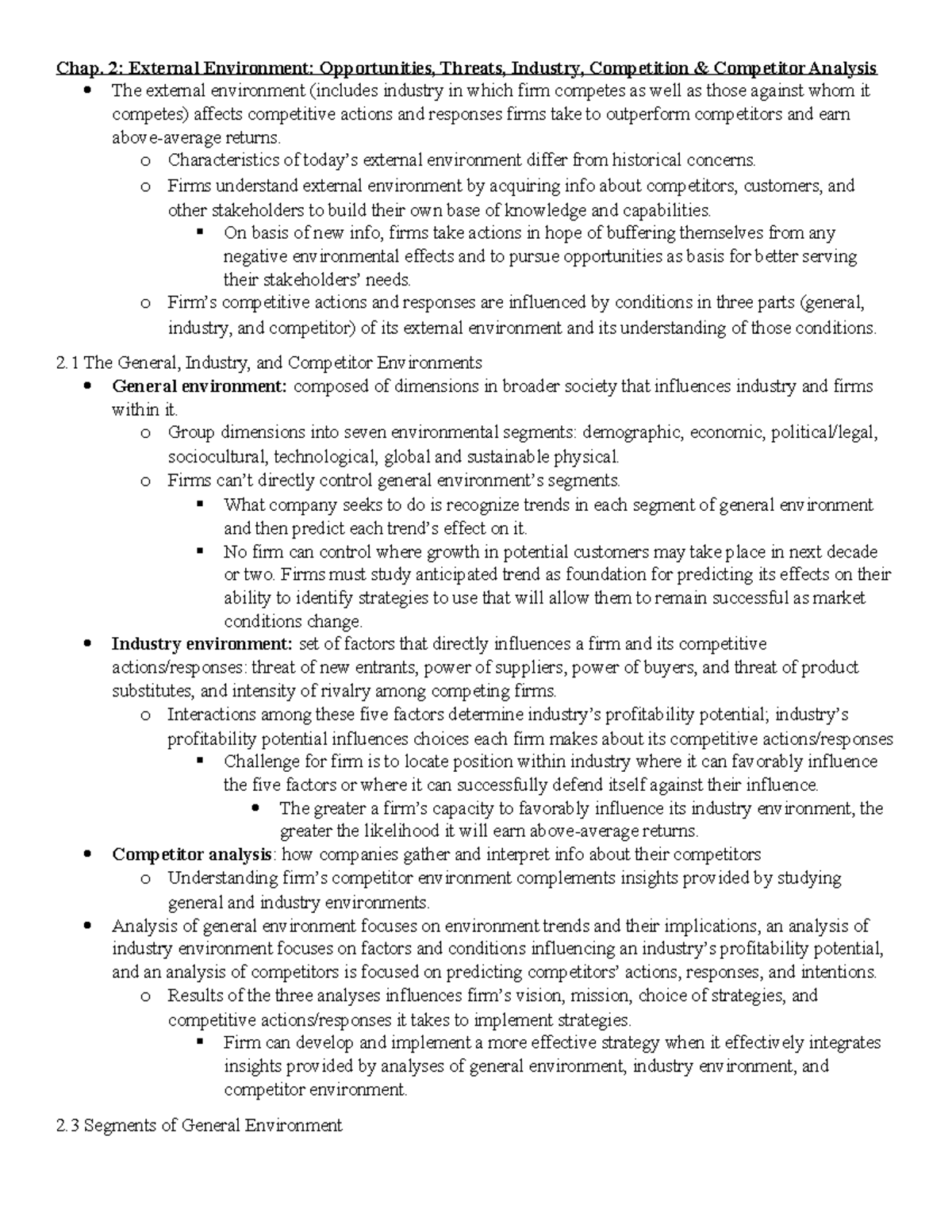 CH 2: Analyzing the External Environment - Opportunities & Threats ...