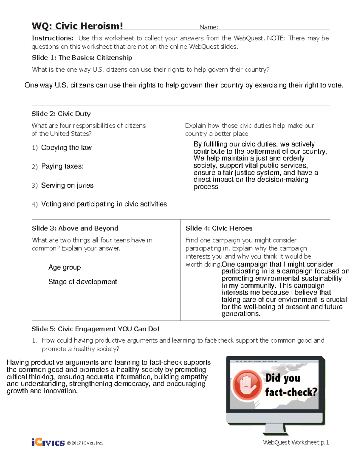 Lorenza Thompson - Civic Heroism WQ Companion Sheet - © 2017 iCivics ...