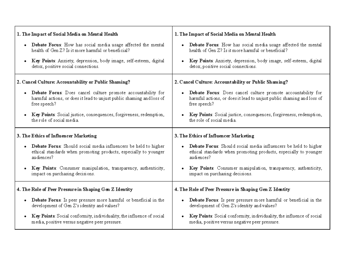 Debate Topics: Social Media & Gen Z (Psychology 101) - Studocu