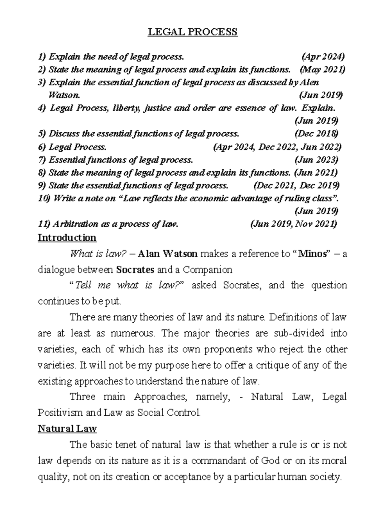Unit-I: Legal Process Overview and Functions - Study Material - Studocu