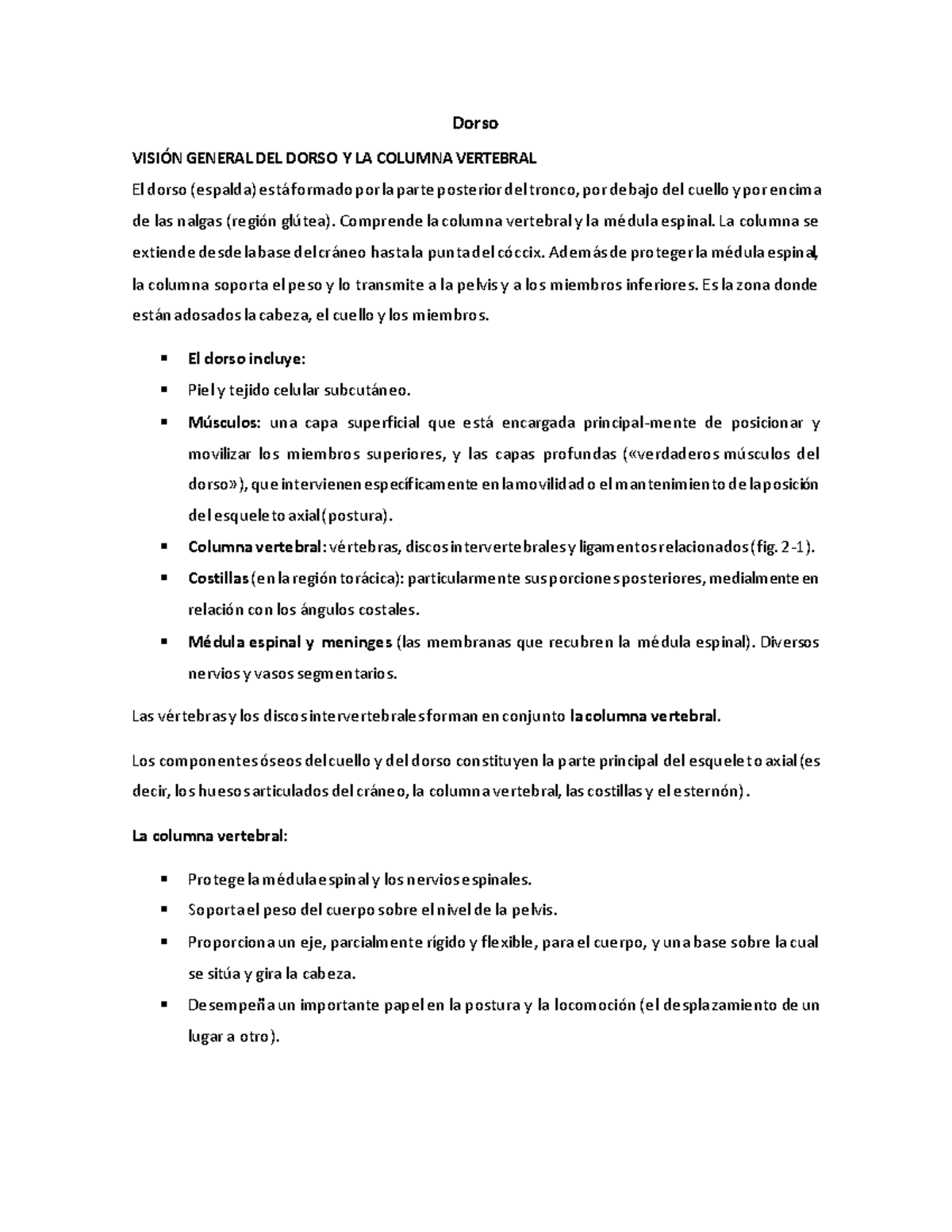 Resumen dorso 1 - Dorso VISIÓN GENERAL DEL DORSO Y LA COLUMNA VERTEBRAL ...