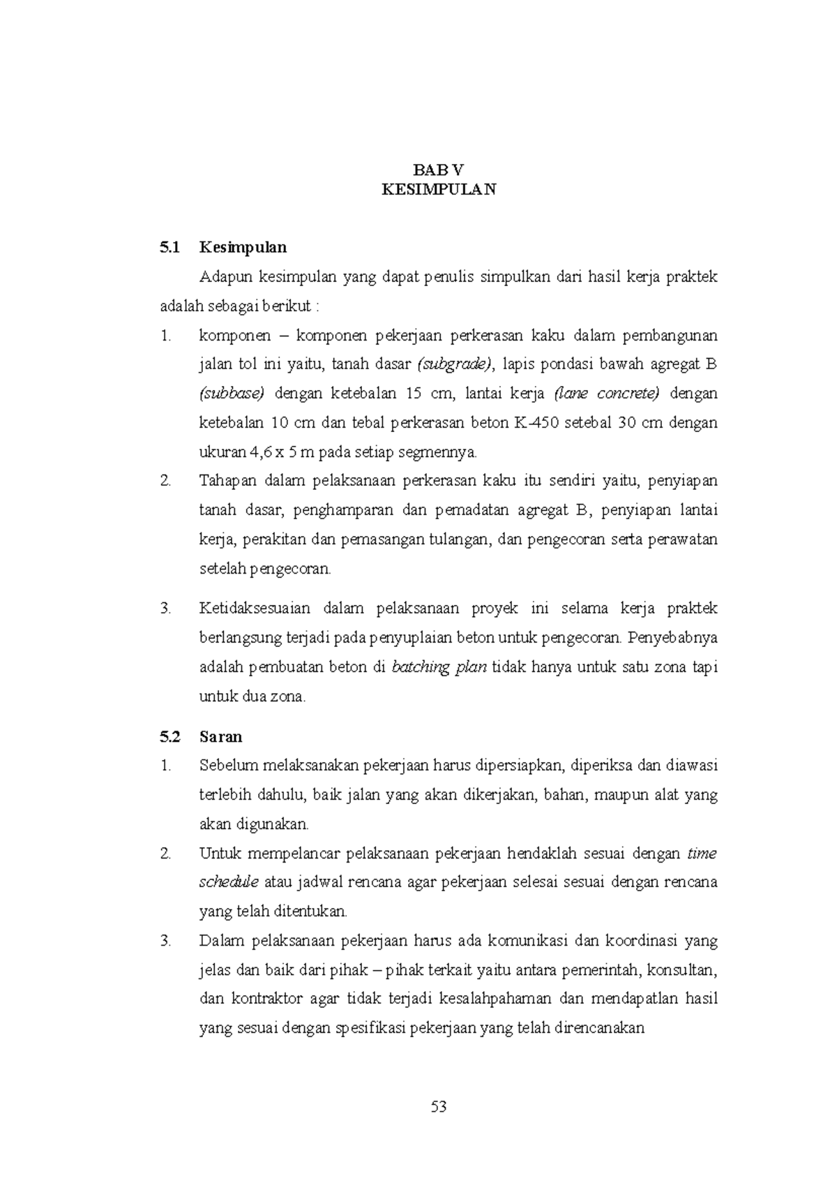 Bab V Fix Bab 5 Kerja Praktek Metode Perkerasan Kaku Jalan Tol Bab