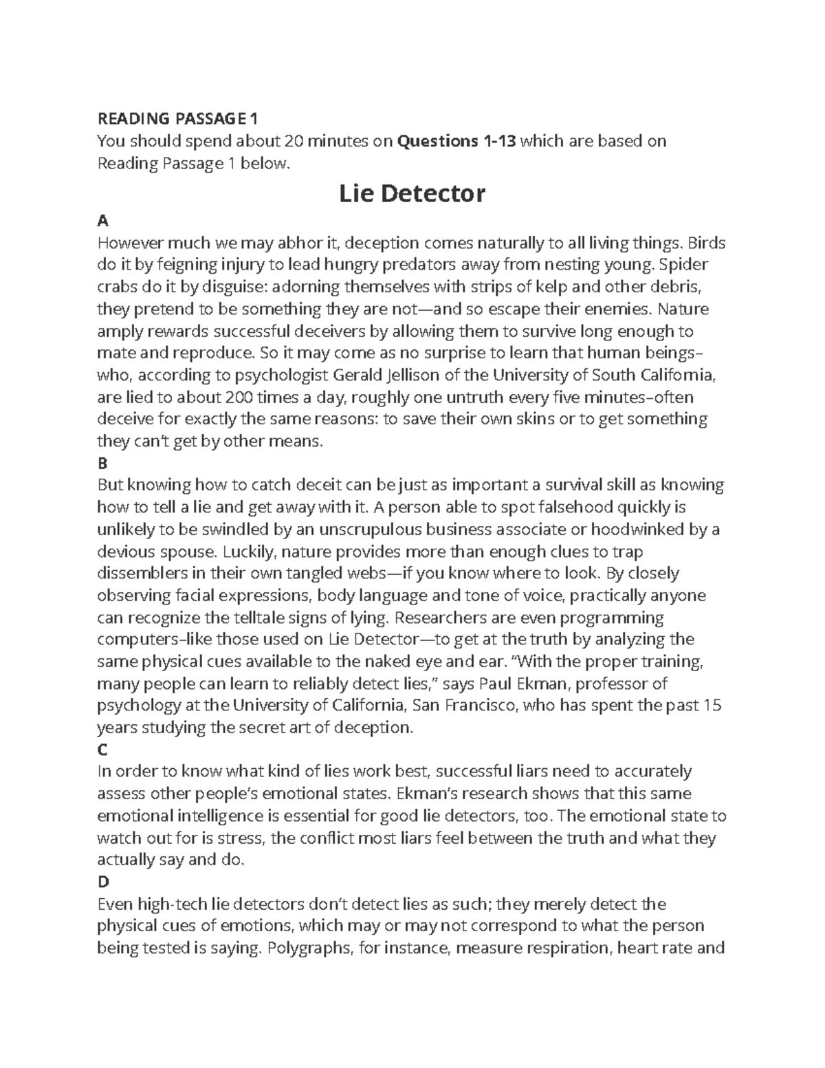 IELTS Reading Test 11: Lie Detection, Biological Control, and Travel ...