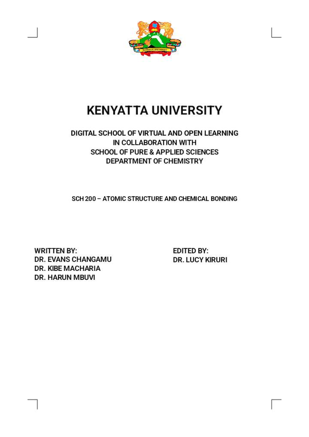 SCH 200 Atomic Structure & Chemical Bonding Lecture Notes - Studocu