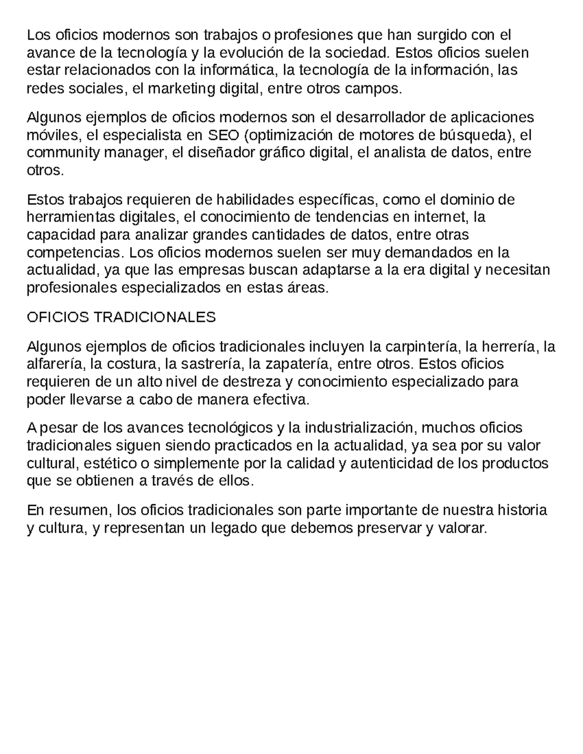 Tarea Nani - Oficios - Los oficios modernos son trabajos o profesiones ...